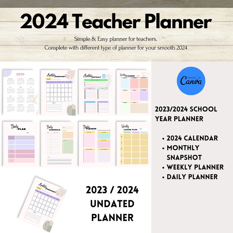 2024 Teacher Planner | Editable Planner | Canva Editable Diary for ...