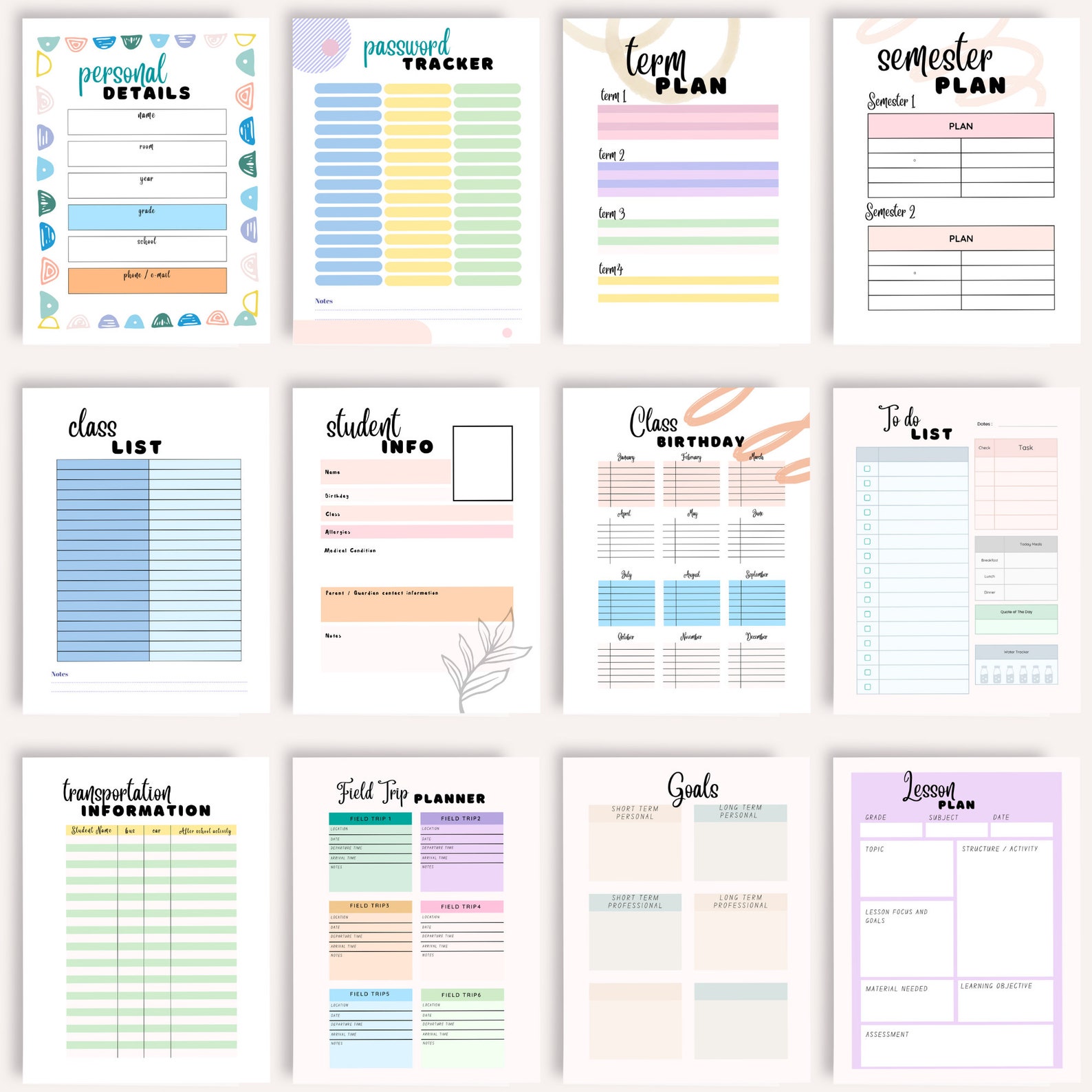 2024 Teacher Planner | Editable Planner | Canva Editable Diary for ...