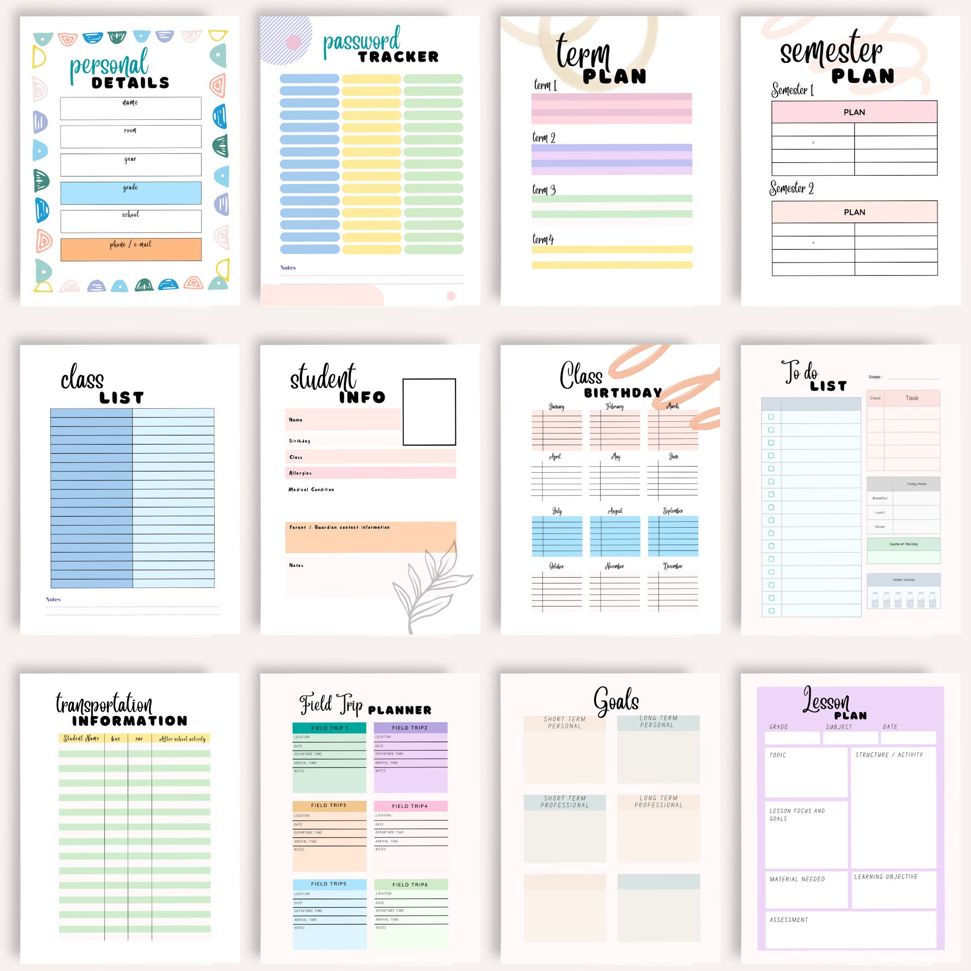 2024 Teacher Planner | Editable Planner | Canva Editable Diary for ...