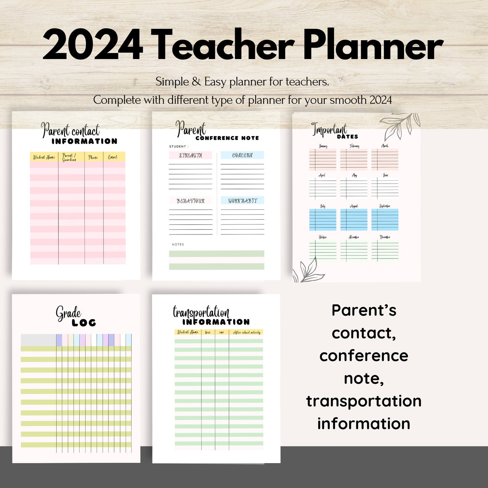 2024 Teacher Planner | Editable Planner | Canva Editable Diary for ...
