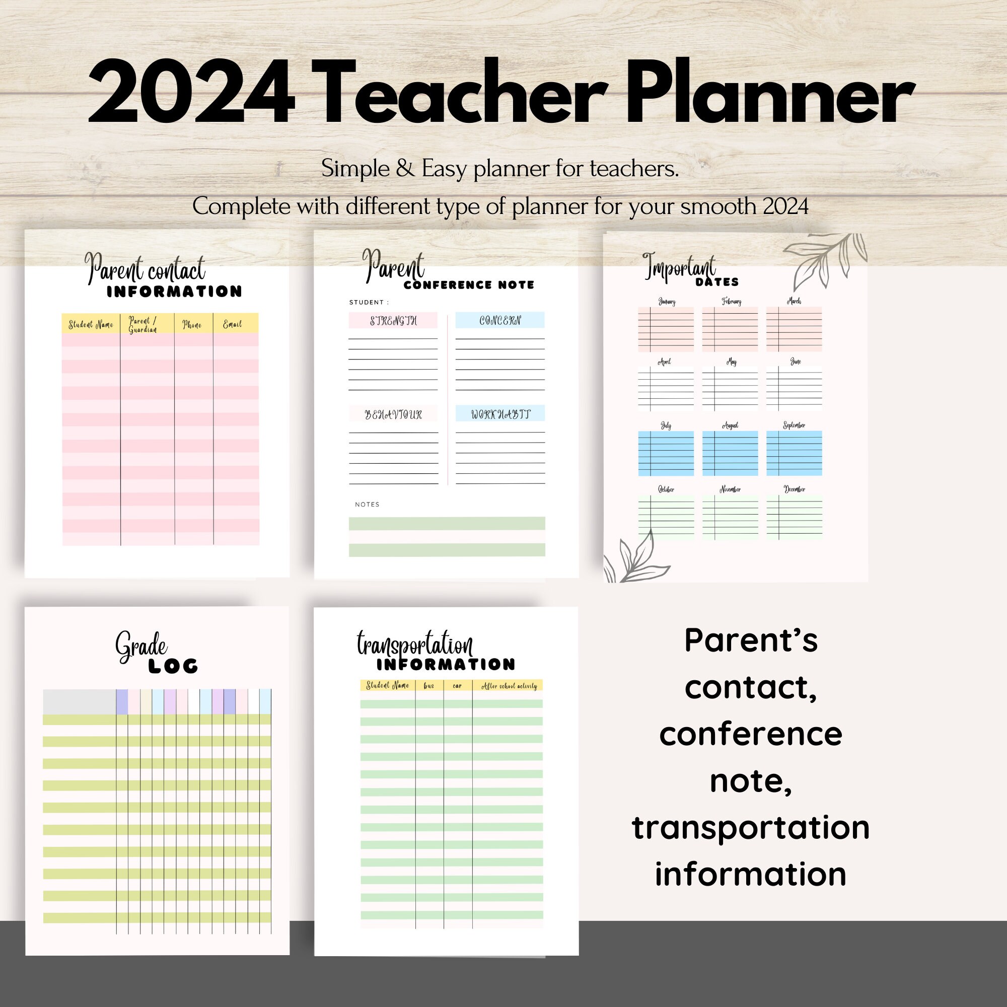 2024 Teacher Planner | Editable Planner | Canva Editable Diary for ...