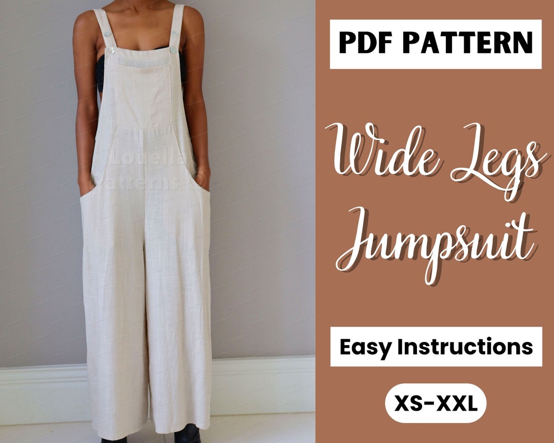 Wide Leg Jumpsuit Sewing Pattern for Women's Jumpsuit Pattern Wide Leg ...