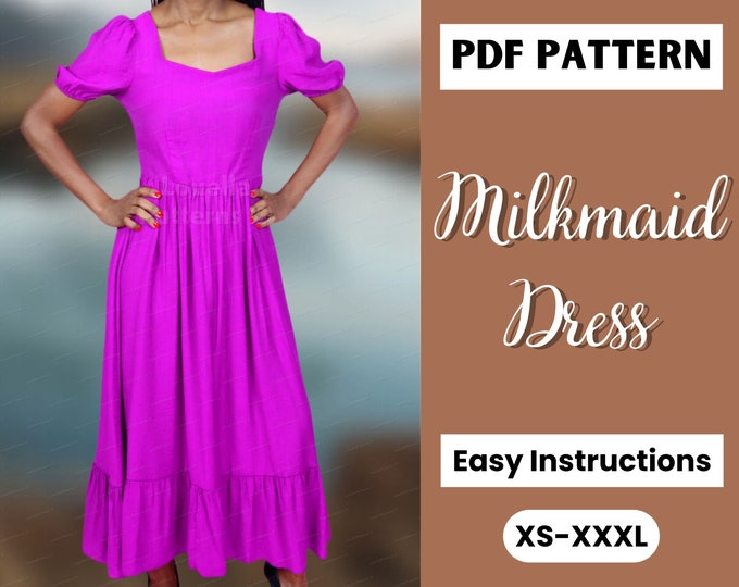 Milkmaid Dress Sewing Pattern PDF Instant Download Print at Home Size ...