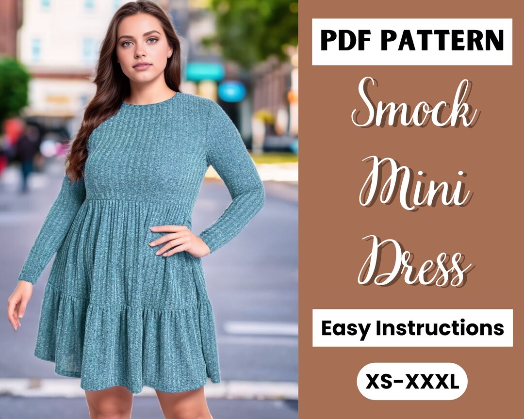 Smock Dress Pattern Long Sleeve Pattern Smock Midi Dress Cute Gathered ...