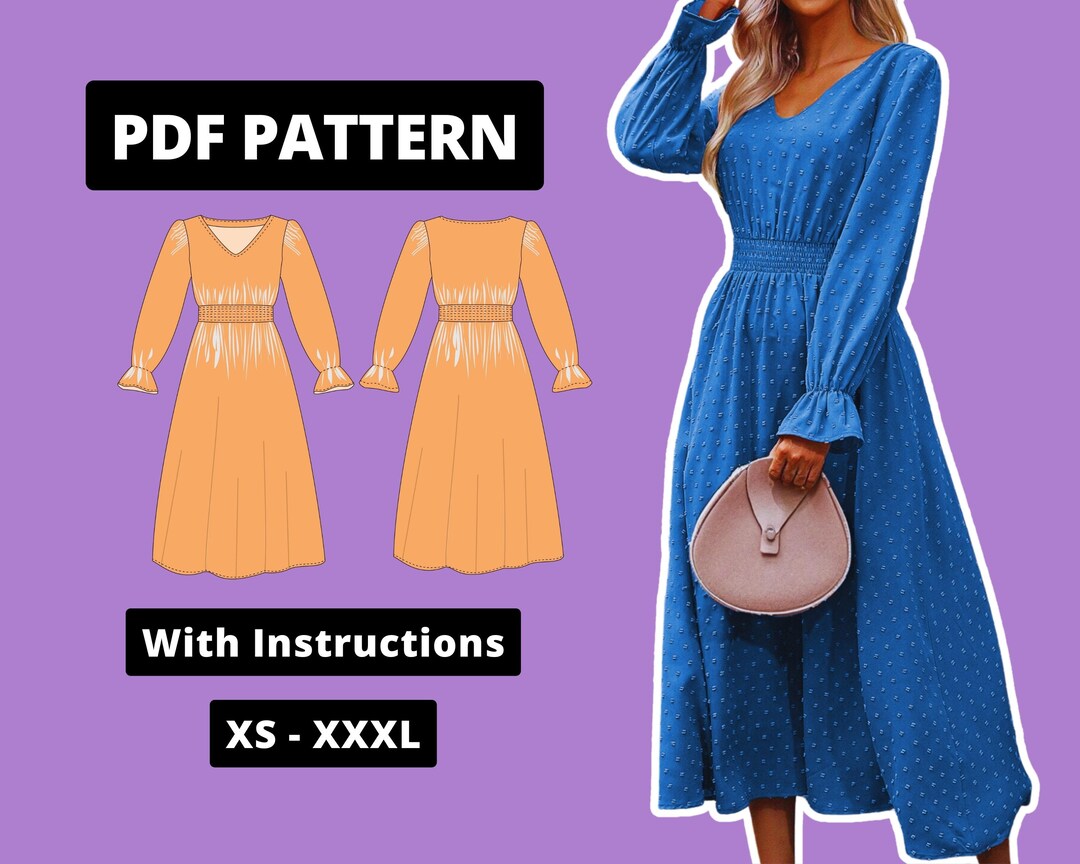 Flattering Long Sleeve Dress Pattern for Women, Diy Maxi Dress Sewing ...