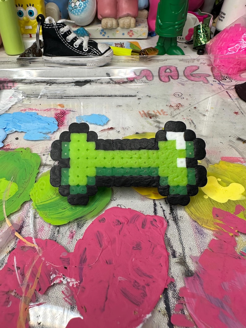 Pixel Bone Hairclip - Perler Bead - Rainbow Custom Color - Rave Kandi ...