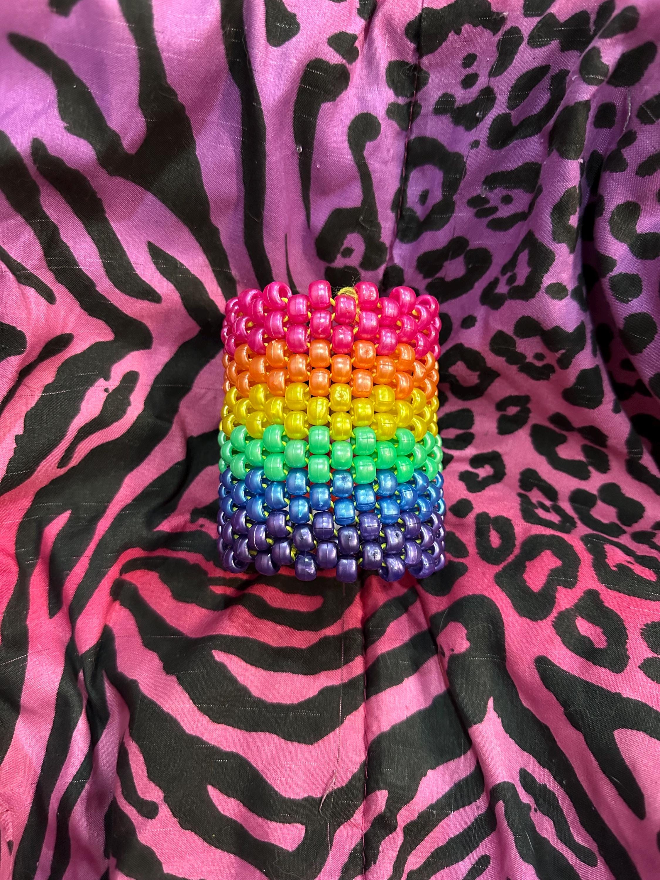 DOMO KUN Rainbow Rave Handmade Pony Bead Cuff Bracelet - Etsy