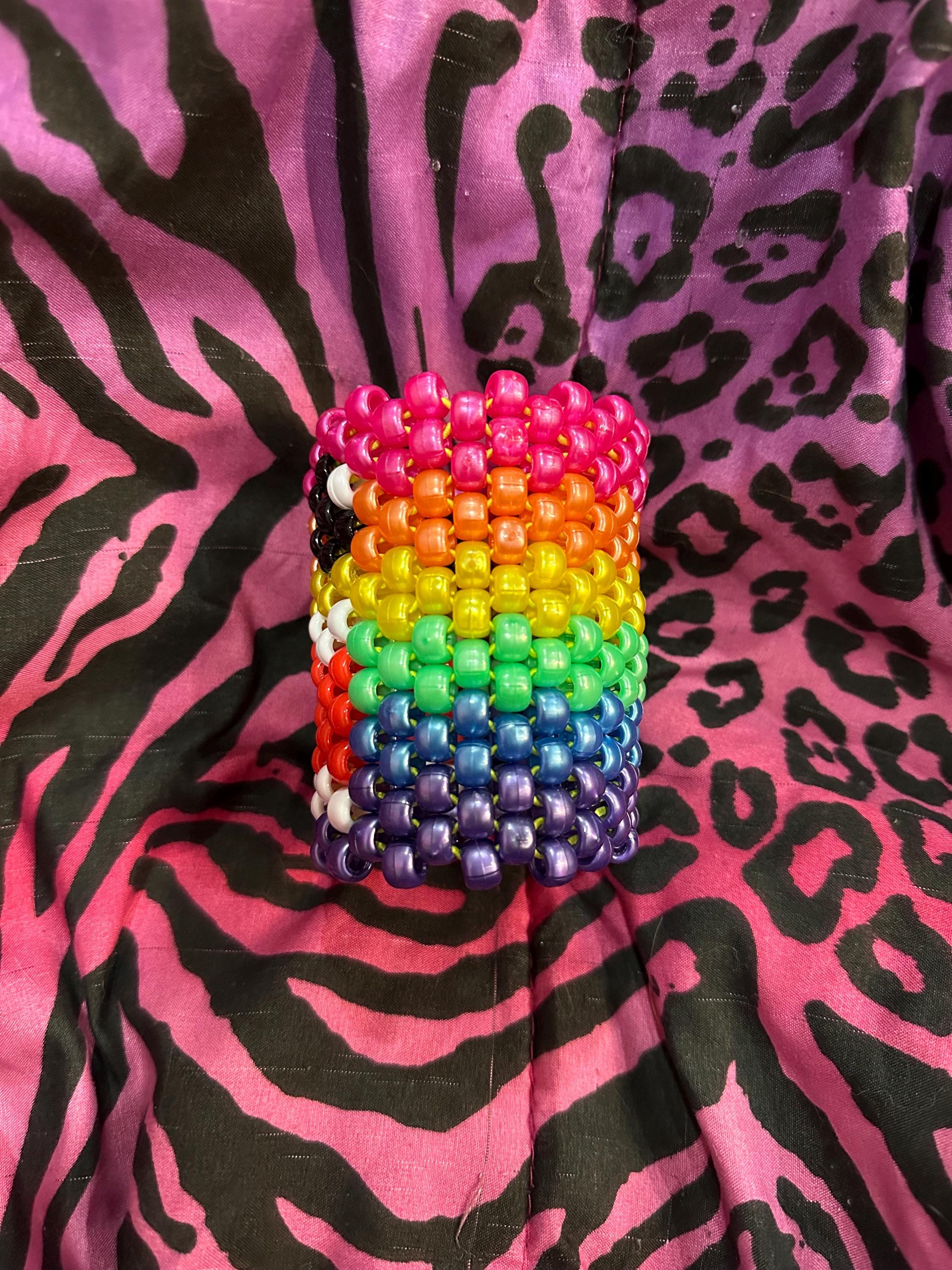 DOMO KUN Rainbow Rave Handmade Pony Bead Cuff Bracelet - Etsy