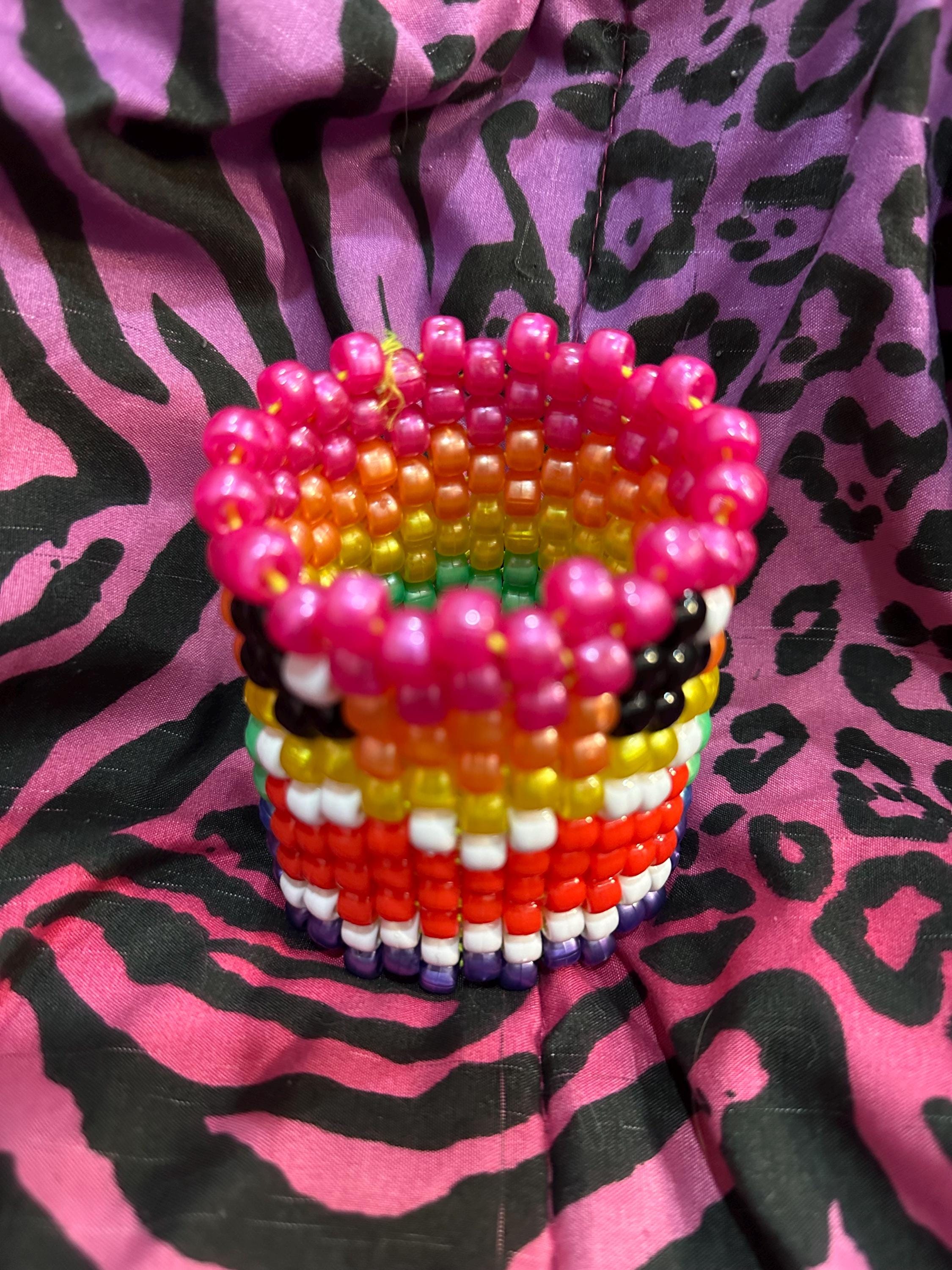 DOMO KUN Rainbow Rave Handmade Pony Bead Cuff Bracelet - Etsy