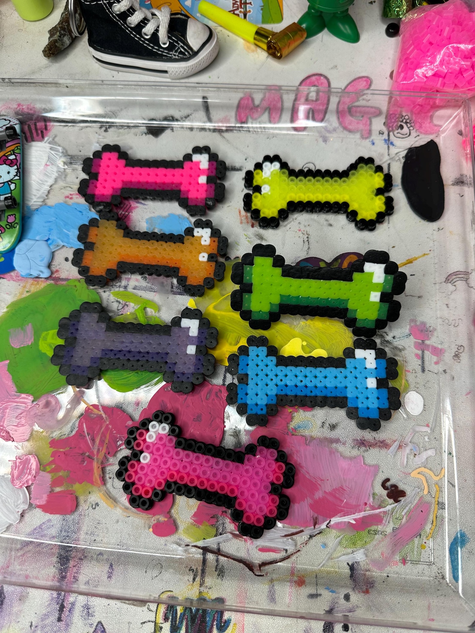 Pixel Bone Hairclip - Perler Bead - Rainbow Custom Color - Rave Kandi ...