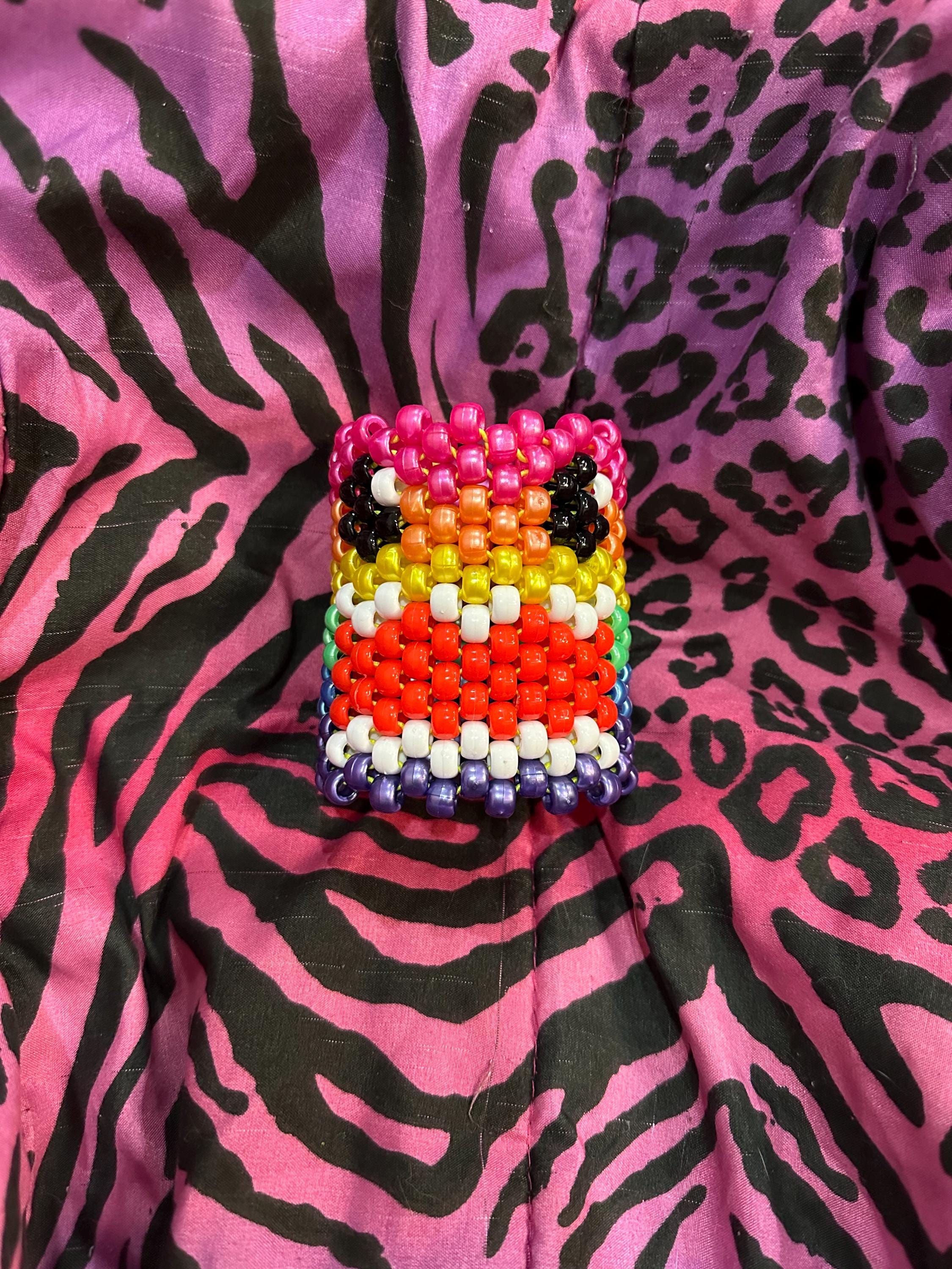 DOMO KUN Rainbow Rave Handmade Pony Bead Cuff Bracelet - Etsy