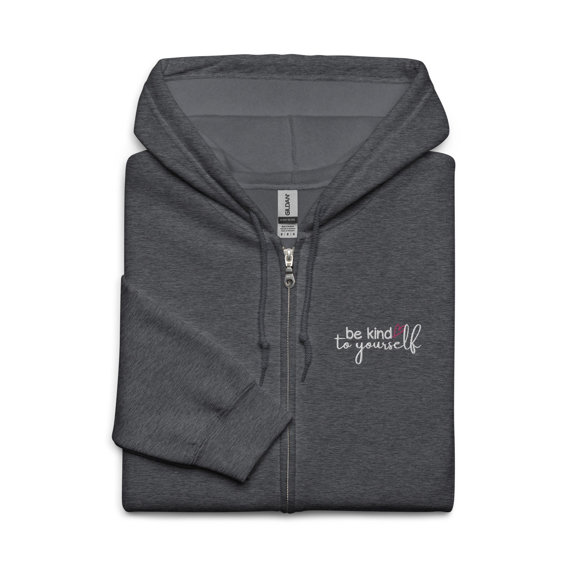Embroidered Graphic Zip up Hoodie for Women, Be Kind to Yourself ...