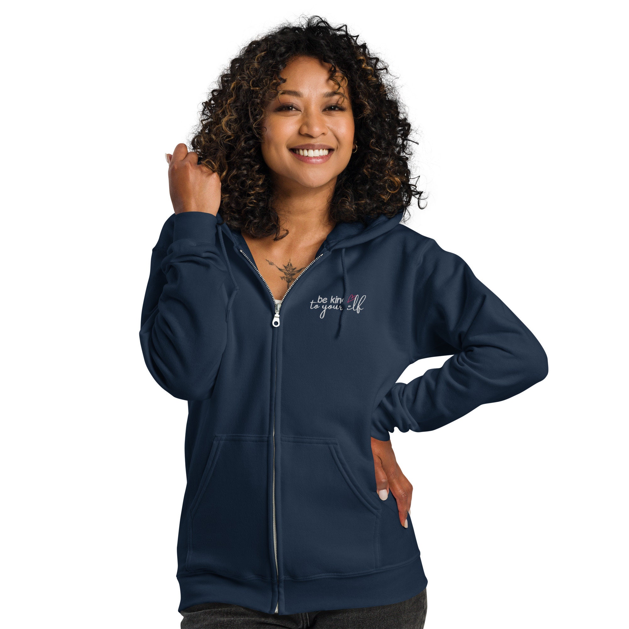 Embroidered Graphic Zip up Hoodie for Women, Be Kind to Yourself ...