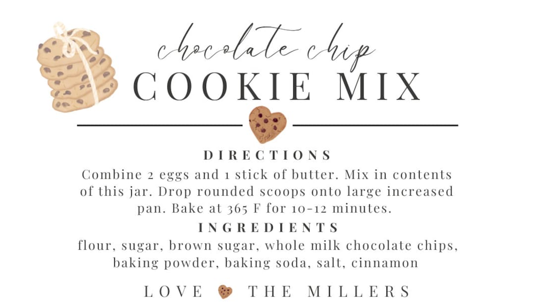 Personalized Chocolate Chip Cookie Recipe Tag Printable Digital - Etsy