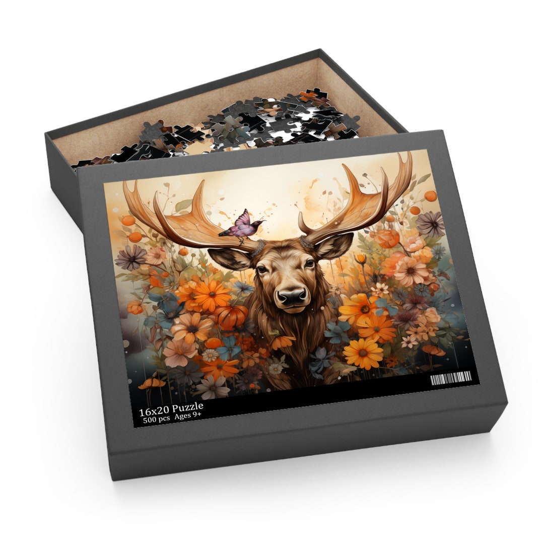 Moose Puzzle (120, 252, 500-piece) Fantasy Typography Gift for Family ...