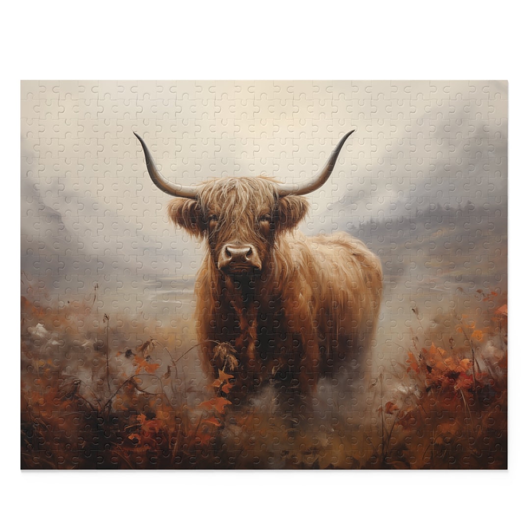 Cow Jigsaw Puzzle (120, 252, 500-piece) Scottish Highlander Cow Wall ...