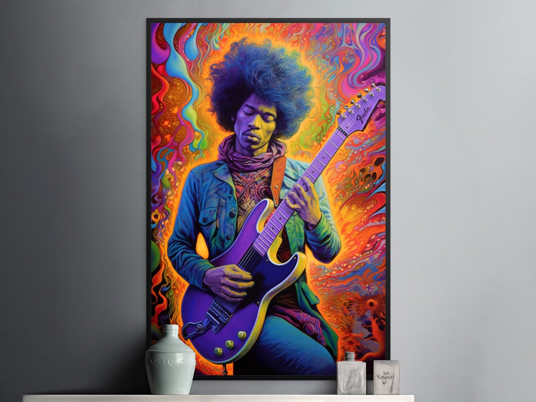 Jimi Hendrix Playing Guitar Digital Download, Psychedelic Poster Print ...