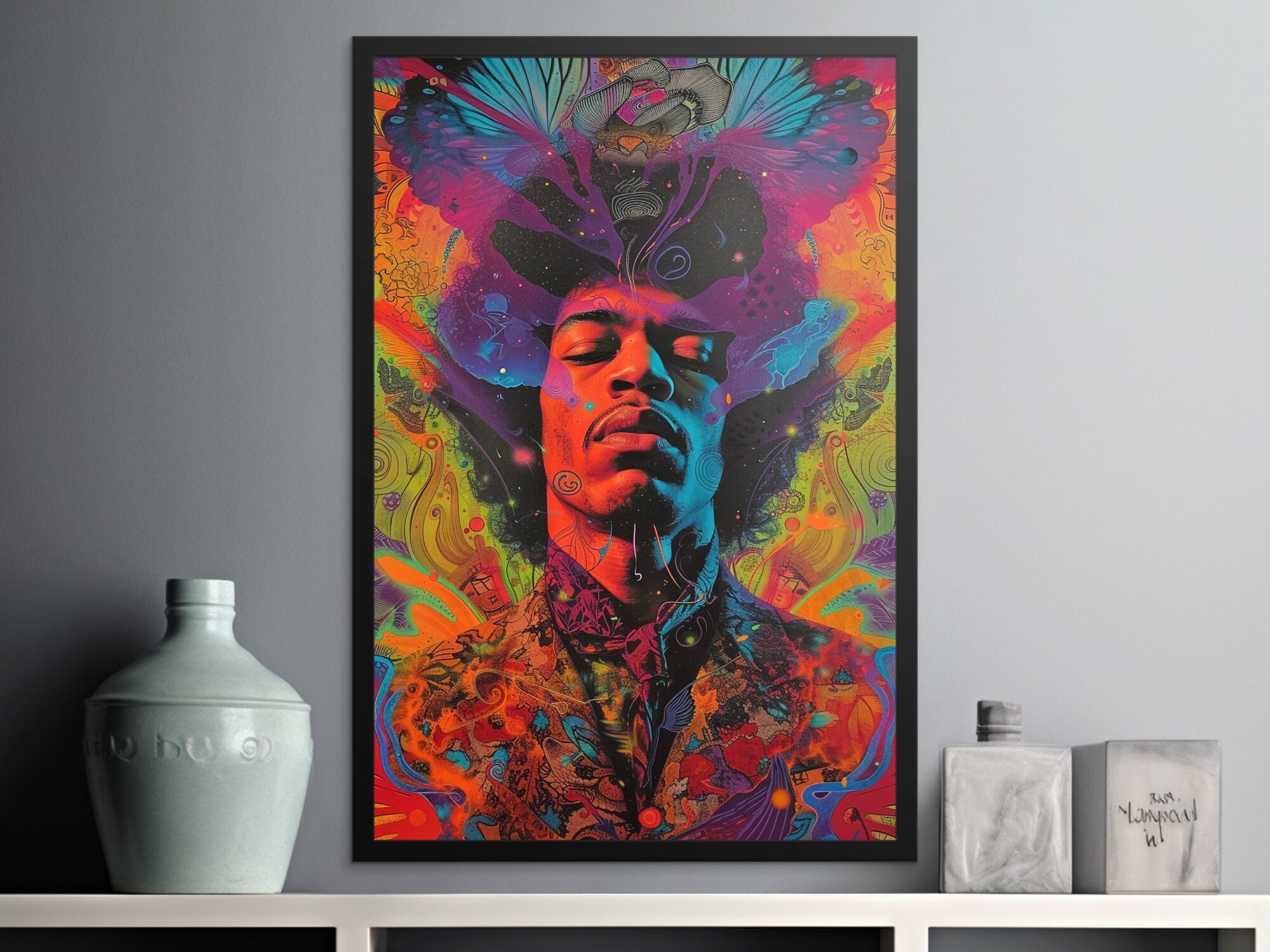 Jimi Hendrix Psychedelic Poster Art Print, Hendrix Illustration Digital ...