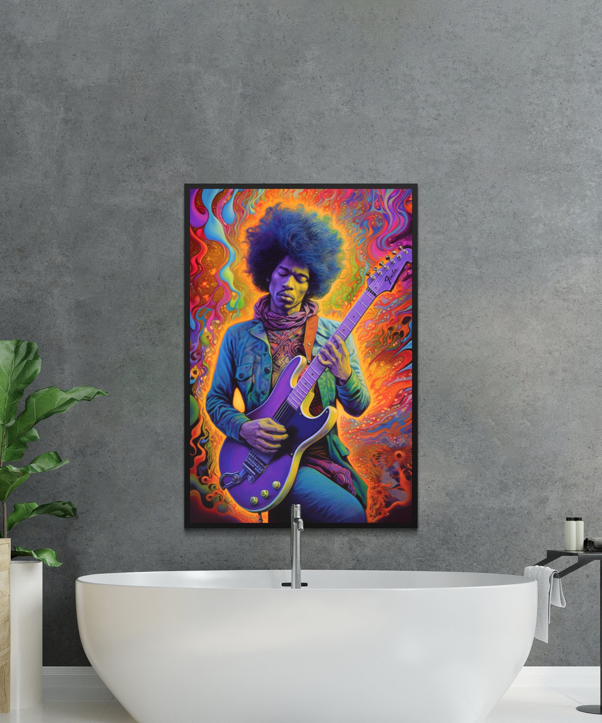 Jimi Hendrix Playing Guitar Digital Download, Psychedelic Poster Print ...