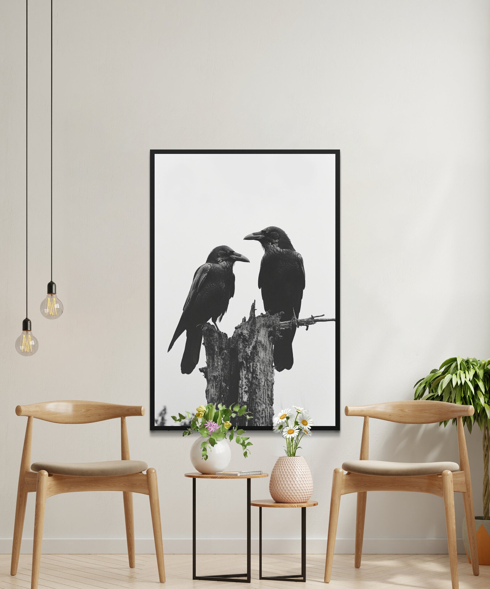 Ravens on a Log Printable Art, Vintage Style Surreal Black and White ...