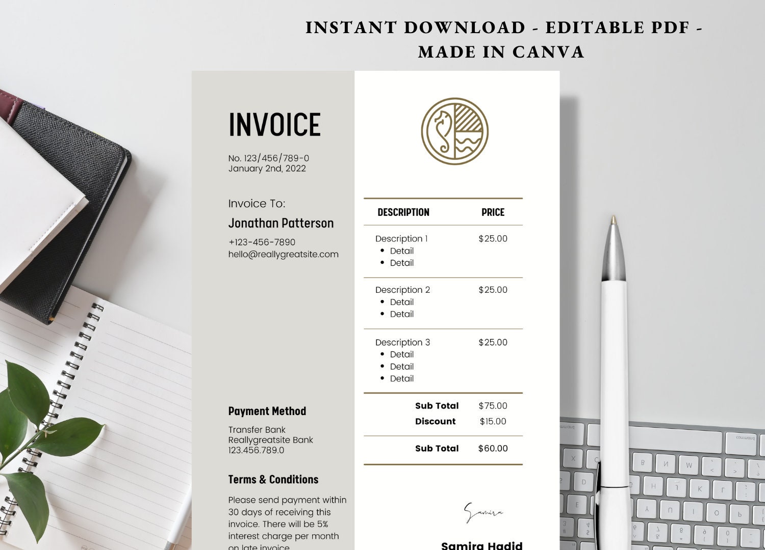 Beige Company Invoice Template Invoice Template - Etsy