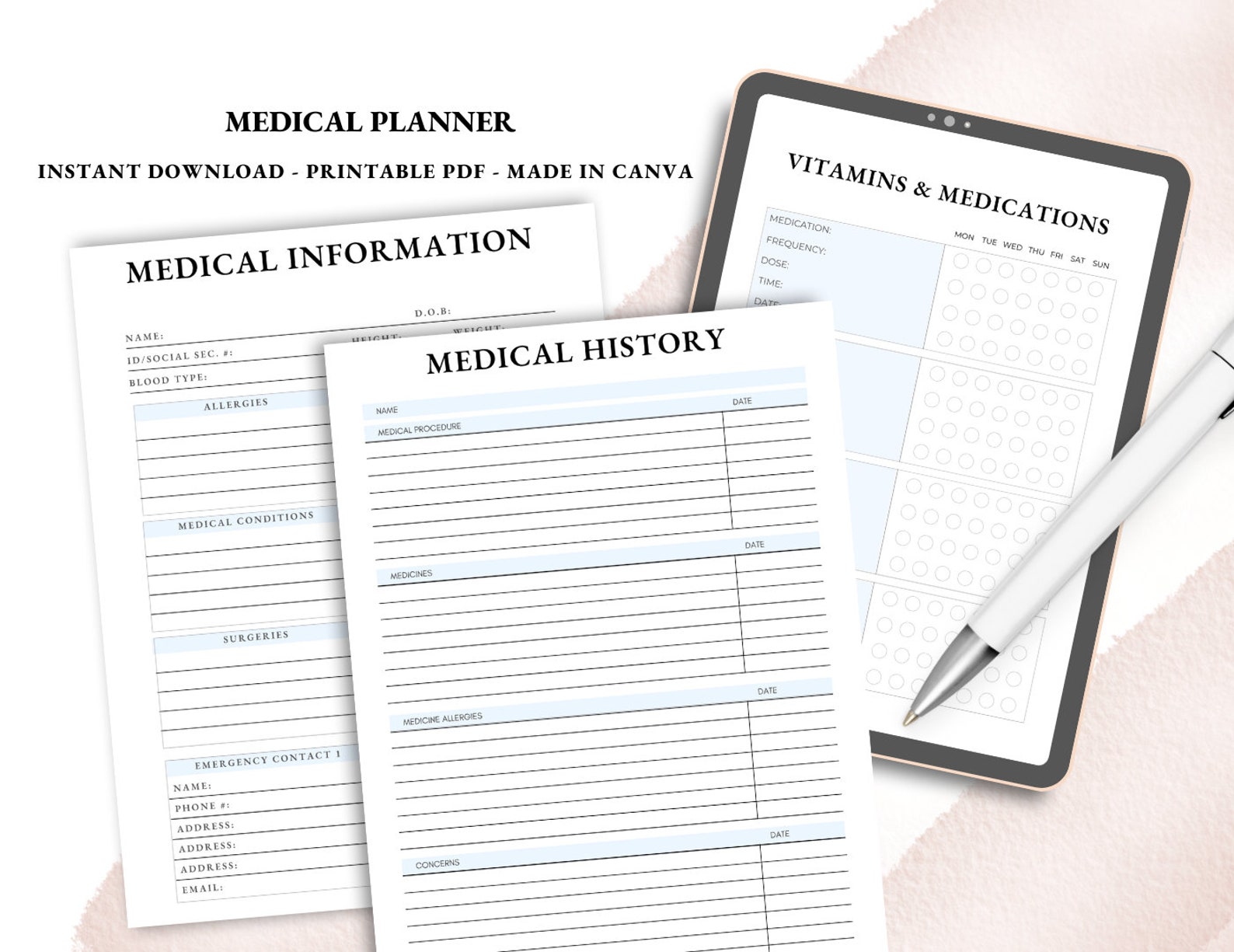 Medical Planner Pintables Printable Planner Medical Binder Sheets ...