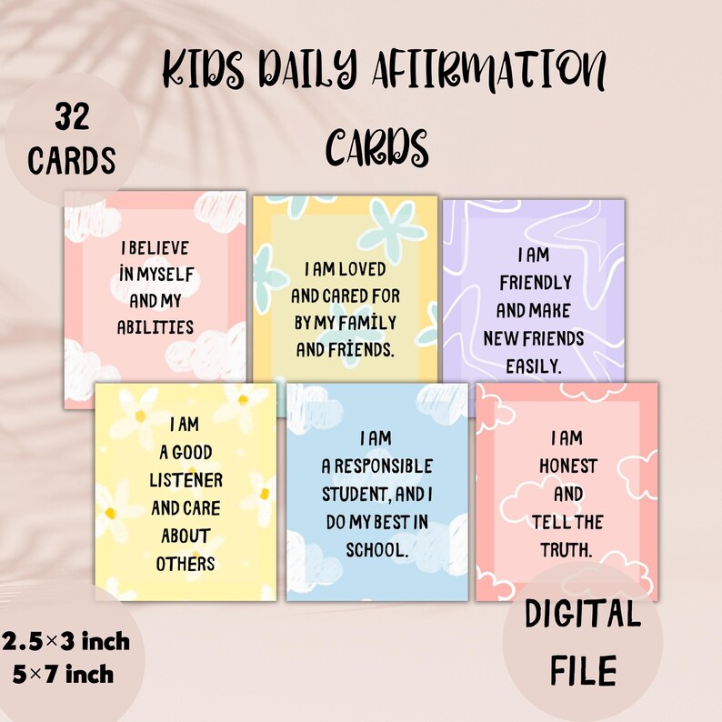 Colorful Kids Daily Affirmation Cards | Positive Quotes for Children ...