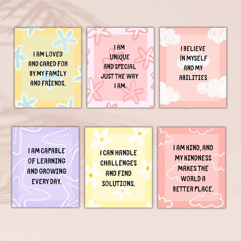 Colorful Kids Daily Affirmation Cards Positive Quotes for Children Set ...