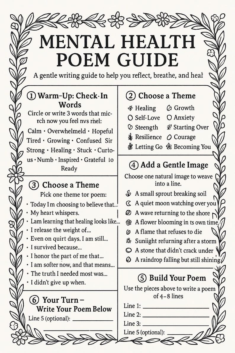Mental Health Poem Guide - Etsy
