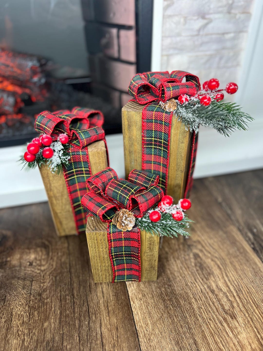 Wood Block Christmas Presents Decor Rustic Farmhouse - Etsy