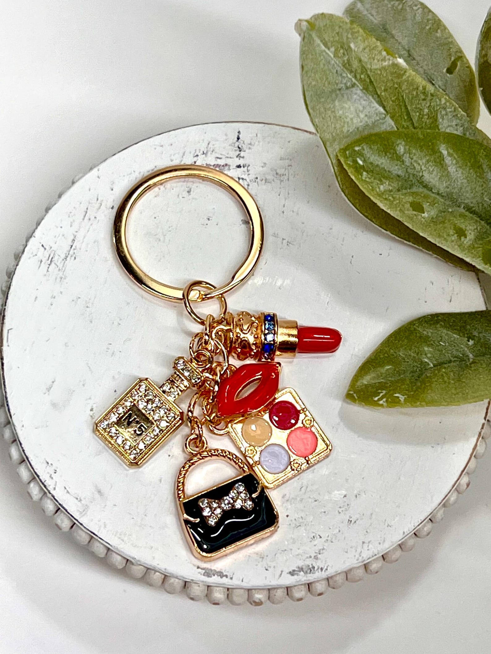 Cute Elegant Enamel Keychain for Women, Cosmetic Makeup Themed ...