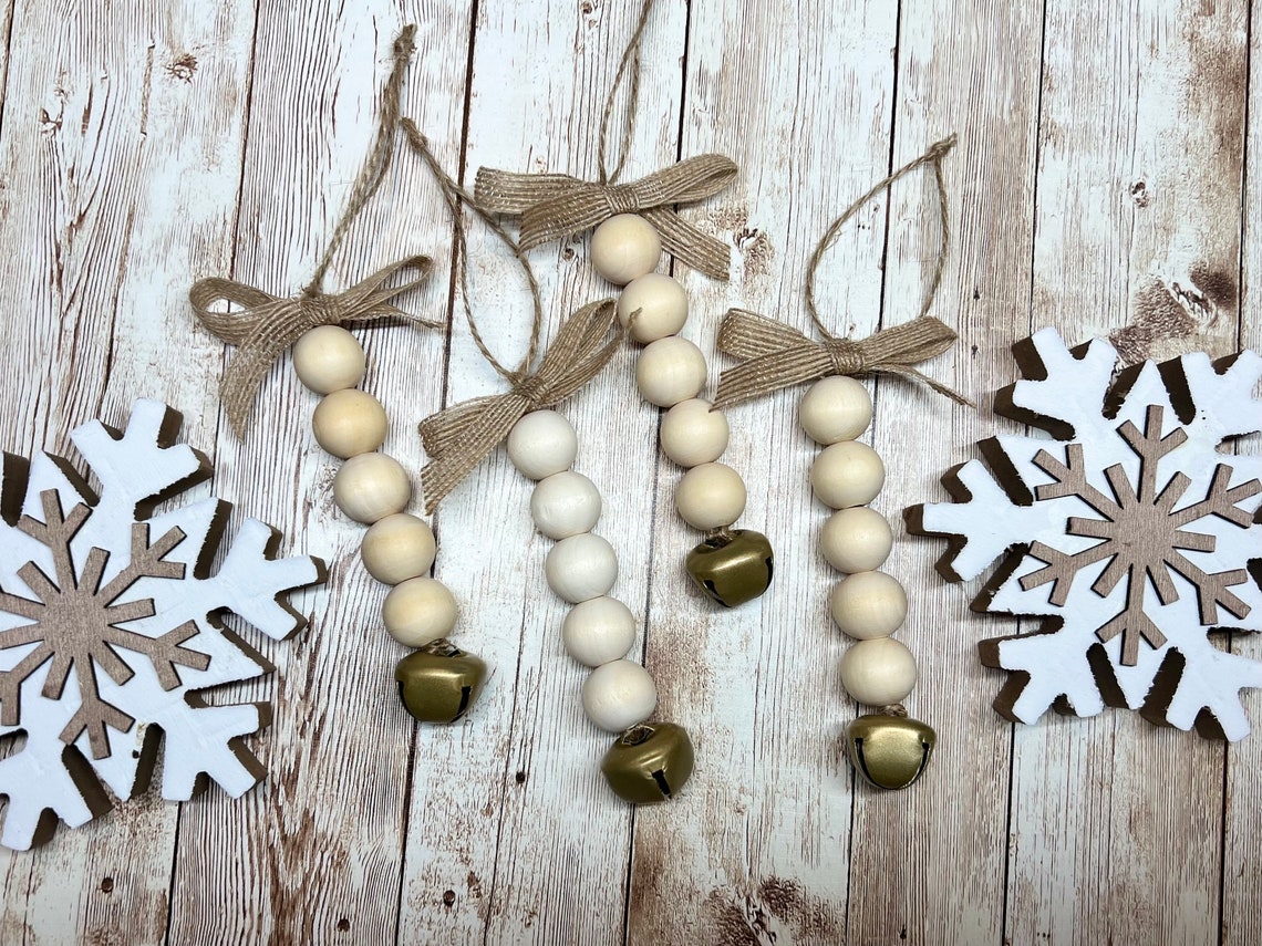 Farmhouse Wood Bead With Bell Christmas Ornaments - Etsy