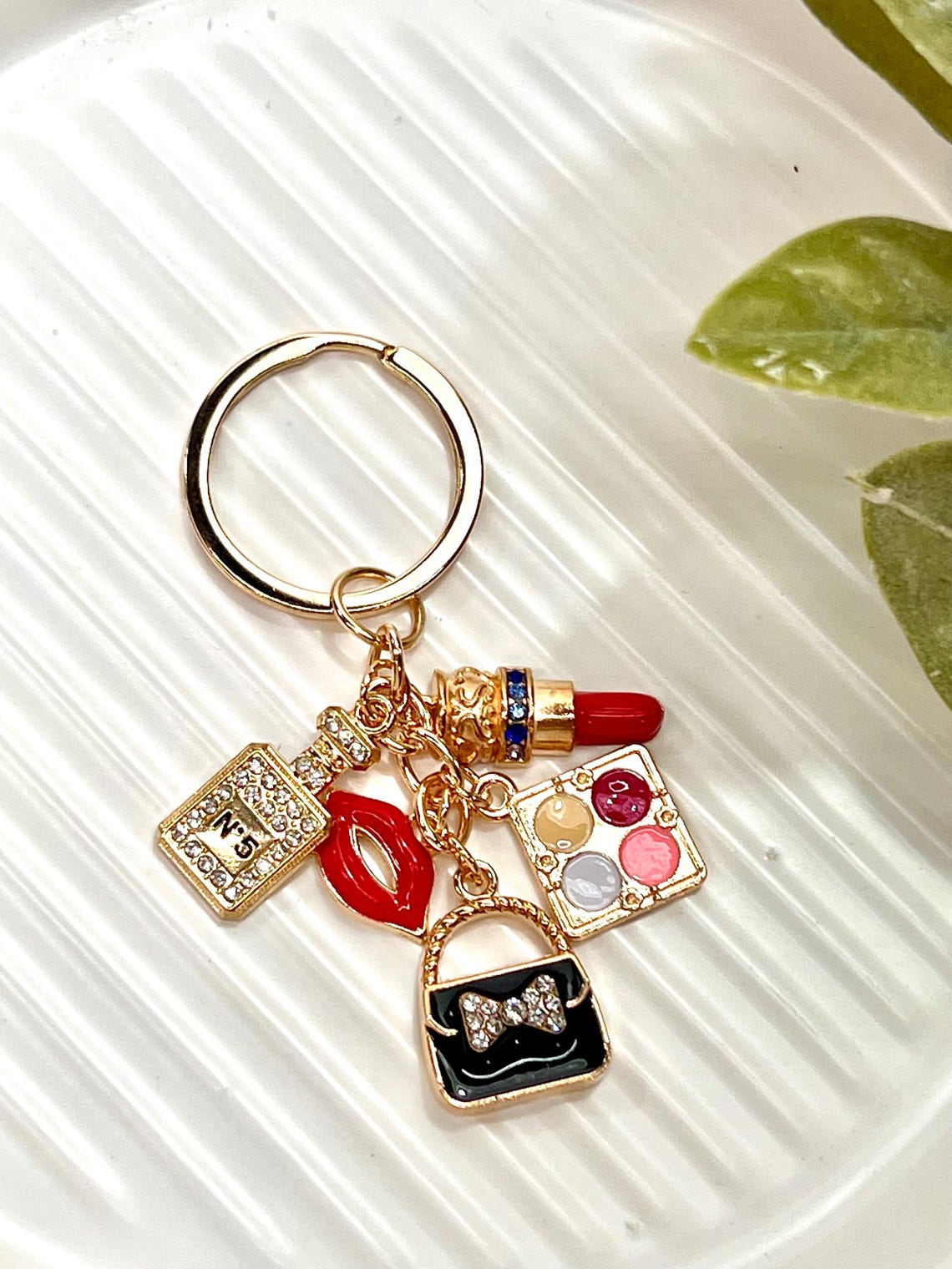 Cute Elegant Enamel Keychain for Women, Cosmetic Makeup Themed ...