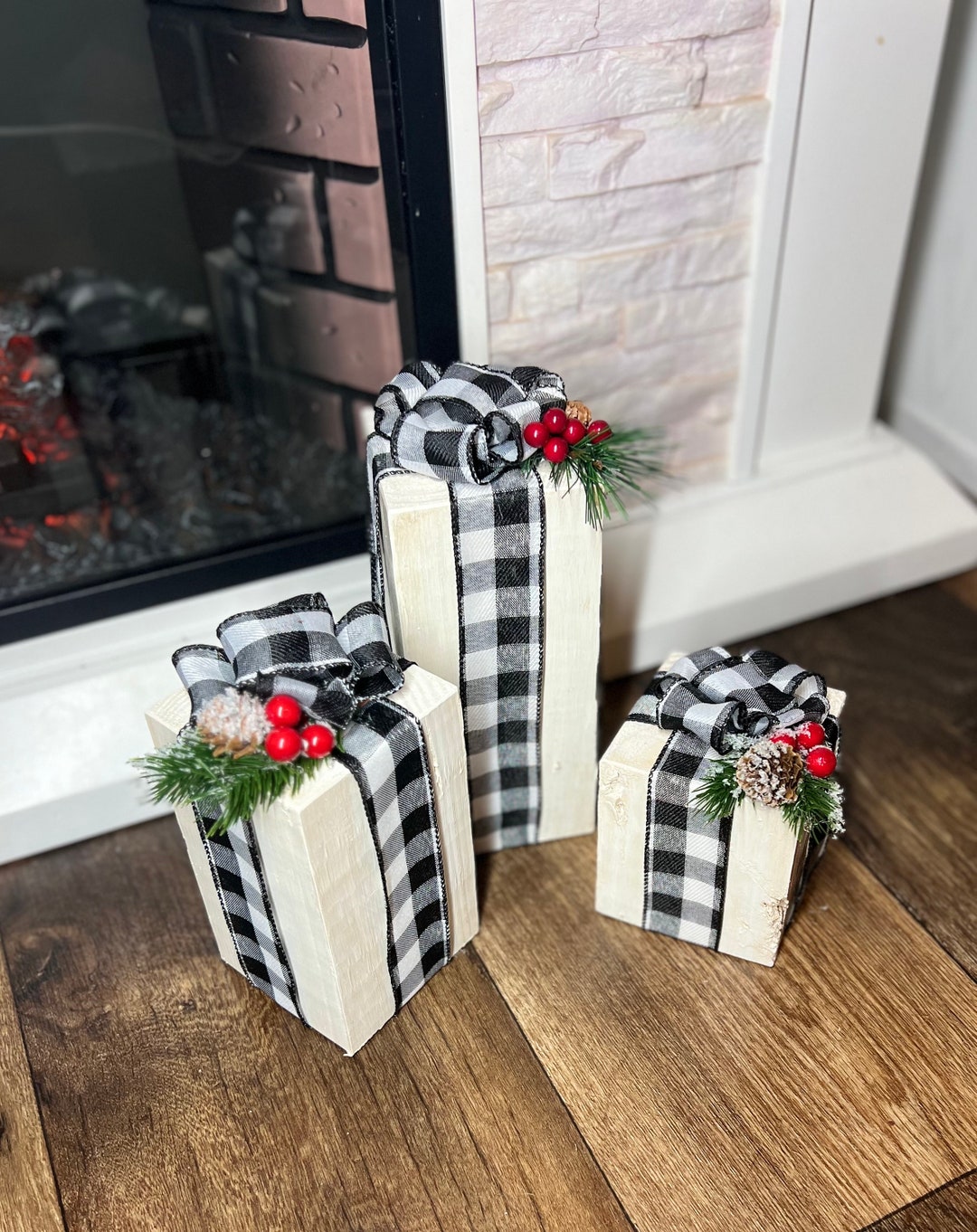 Wood Block Christmas Presents Decor Rustic Farmhouse - Etsy