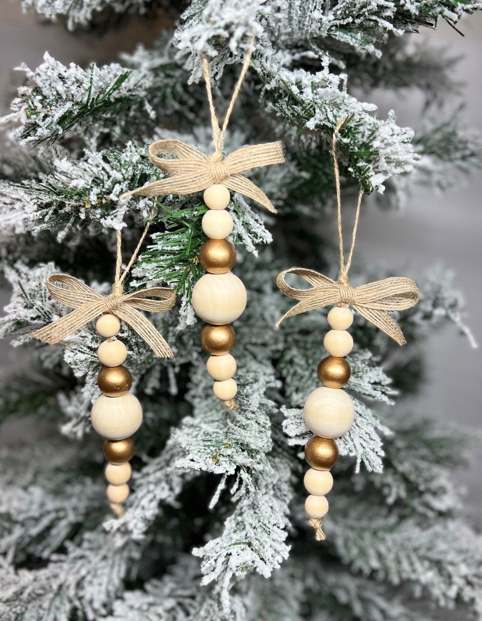 Farmhouse/boho Wood Bead Christmas Ornaments - Etsy