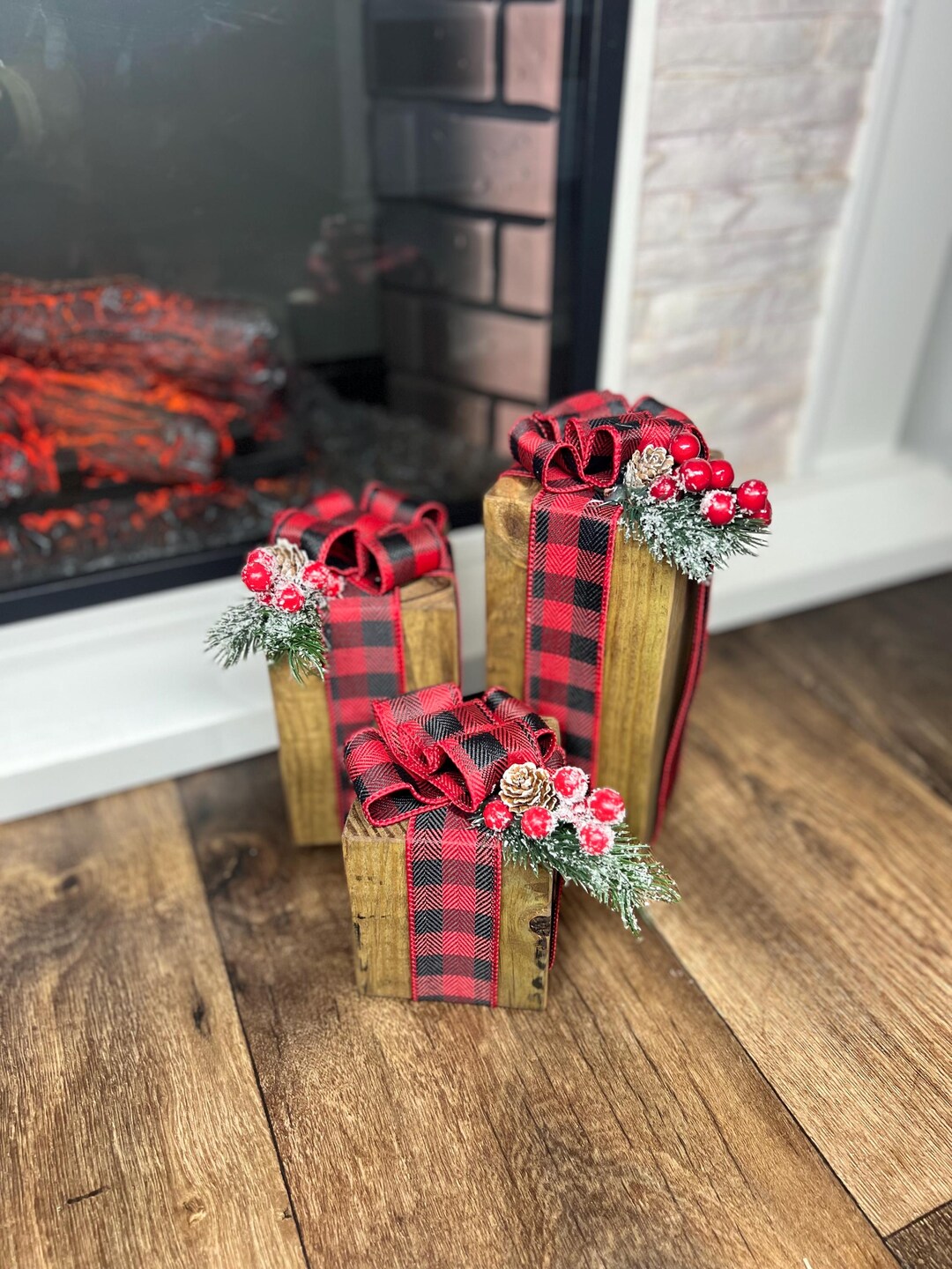 Wood Block Christmas Presents Decor Rustic Farmhouse - Etsy