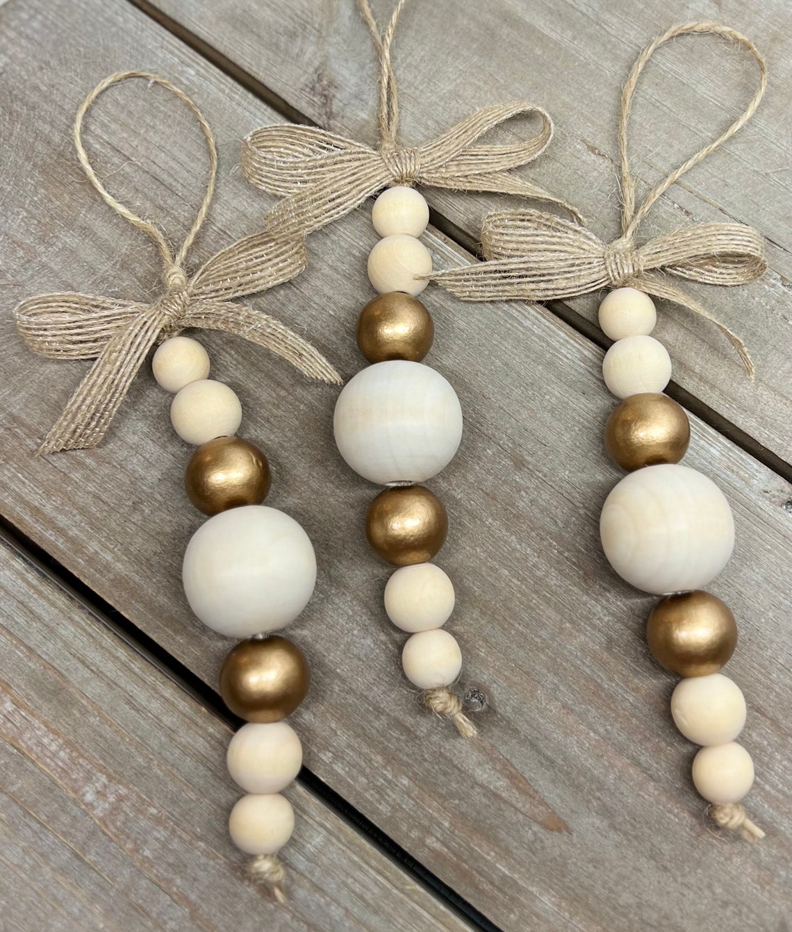 Farmhouse/boho Wood Bead Christmas Ornaments - Etsy