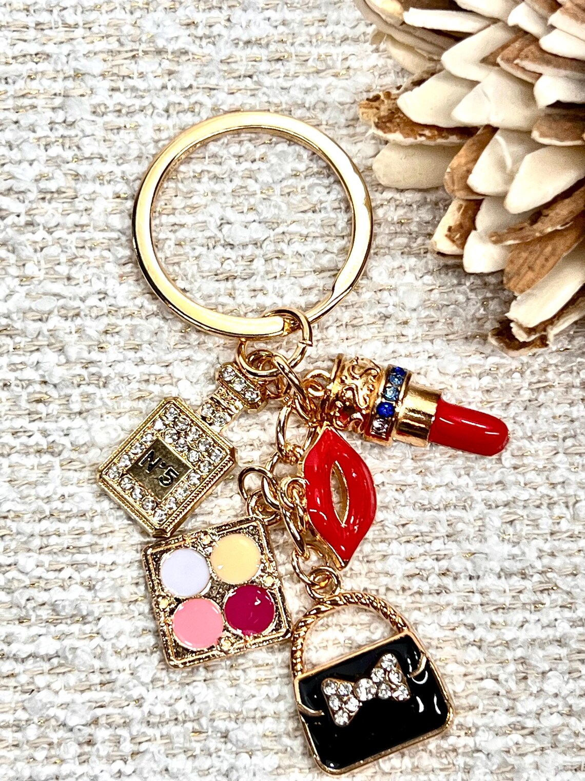 Cute Elegant Enamel Keychain for Women, Cosmetic Makeup Themed ...