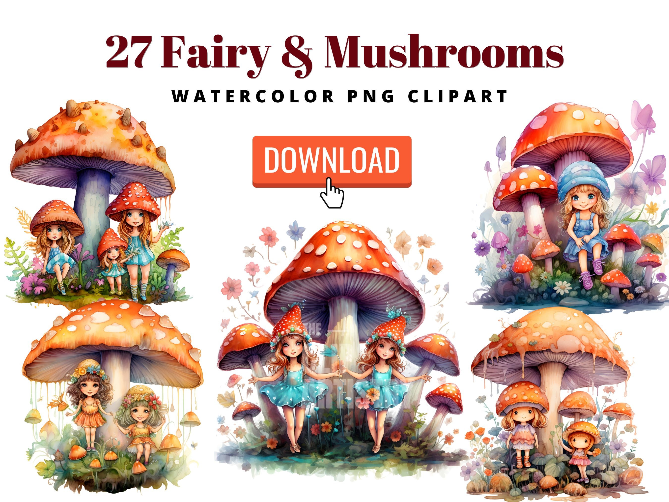 Fairy and Mushroom Watercolor Clipart, Fairy Mushroom SVG, Mushroom ...