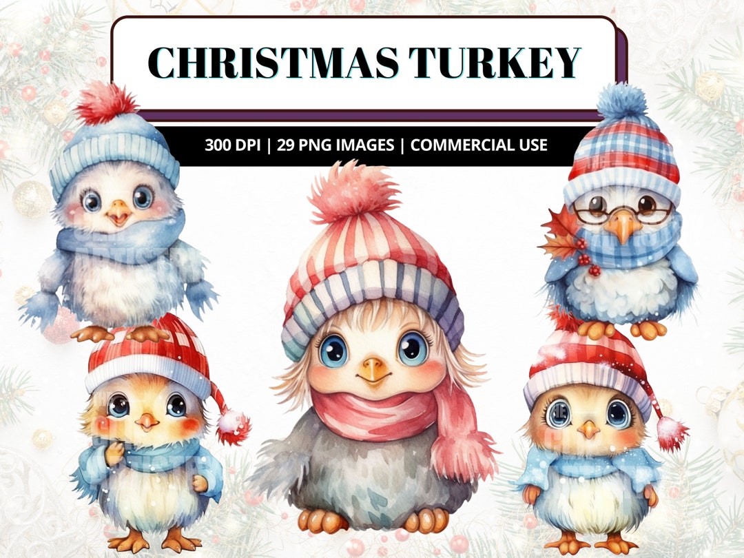 Cute Christmas Turkey Clipart, Christmas PNG, Kawaii, Cartoon Turkey ...