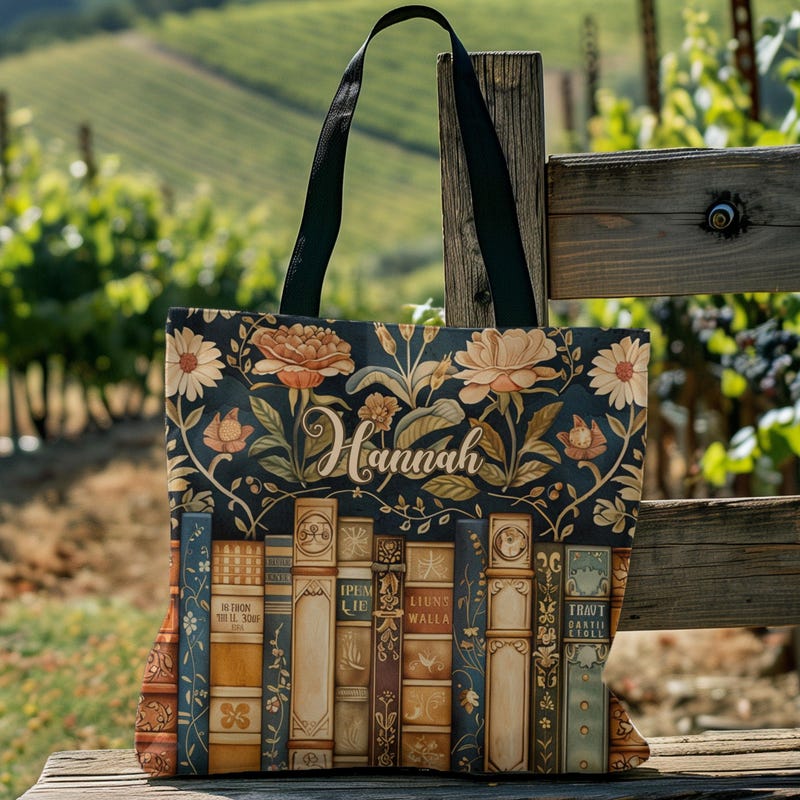 Quilted Tote Bag With Books - Etsy