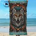 Personalized Wolf Beach Towel, Stained Glass Wolf Towel, Wolf Lover ...