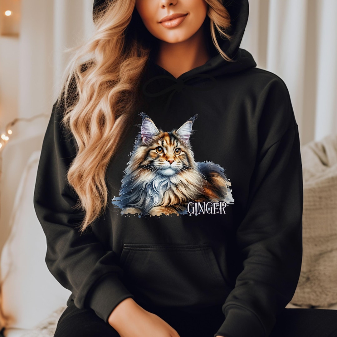 Maine Coon Cat Hoodie, Personalized Cat Lover Gift, Custom Coon Cat ...