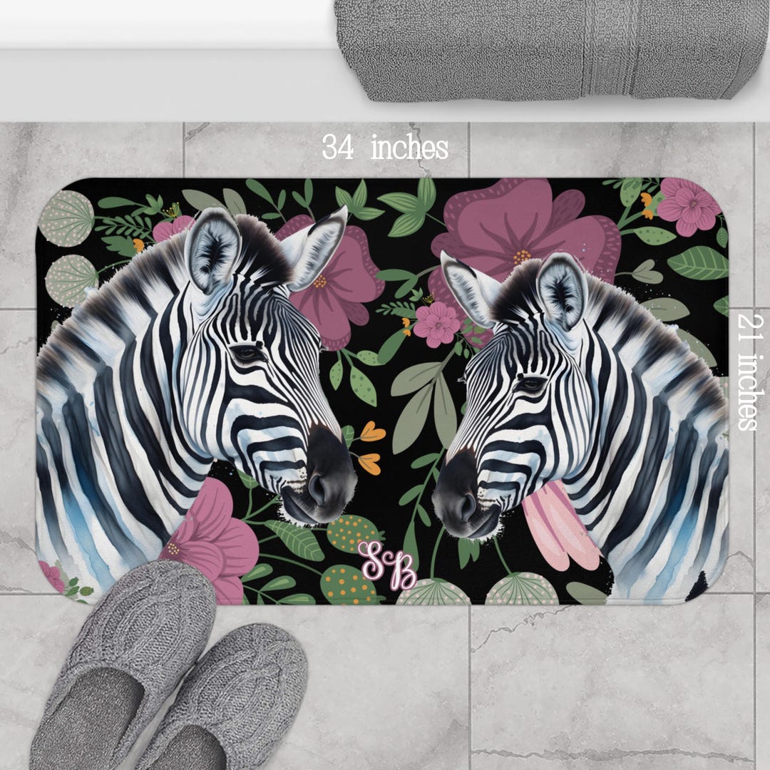 Personalized Zebra Bath Mat, Safari Zebra Mat, Glam Room Rug, Memory ...