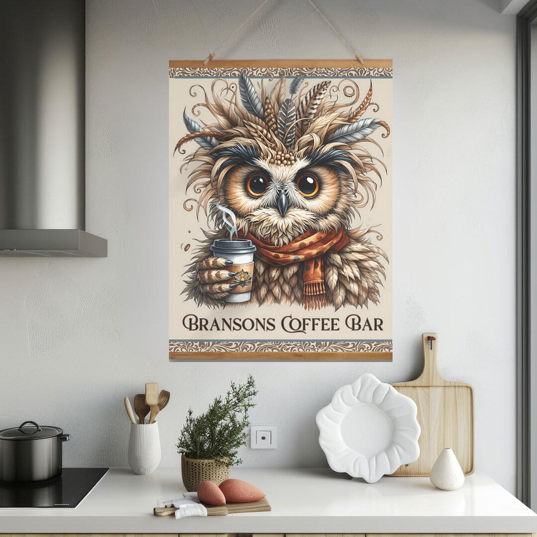 Personalized Owl Coffee Station Wall Art, Custom Wood Topped Wall ...