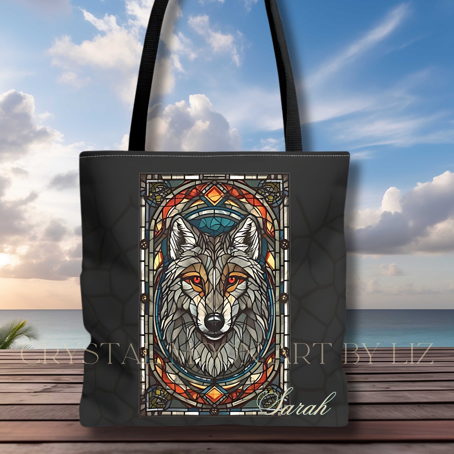 Wolf Tote Bag, Stained Glass Wolf, Housewarming Gift, , Wolf Lover Gift ...