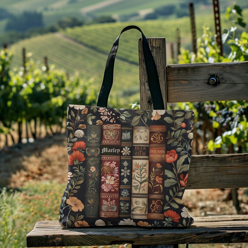 Personalized Floral Library Tote Bag, Book Lover's Bag, 3 Sizes, Eco ...