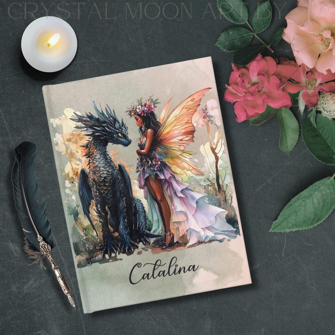 Personalized Fantasy Art Blank Journal, Fairy & Dragon , Dream Journal ...