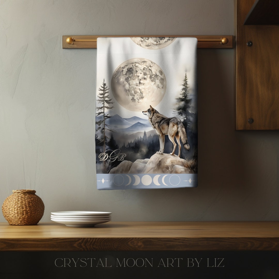 Monogrammed Wolf Hand Towel, Personalized Wolf Towel, Wolf Bath Towel ...