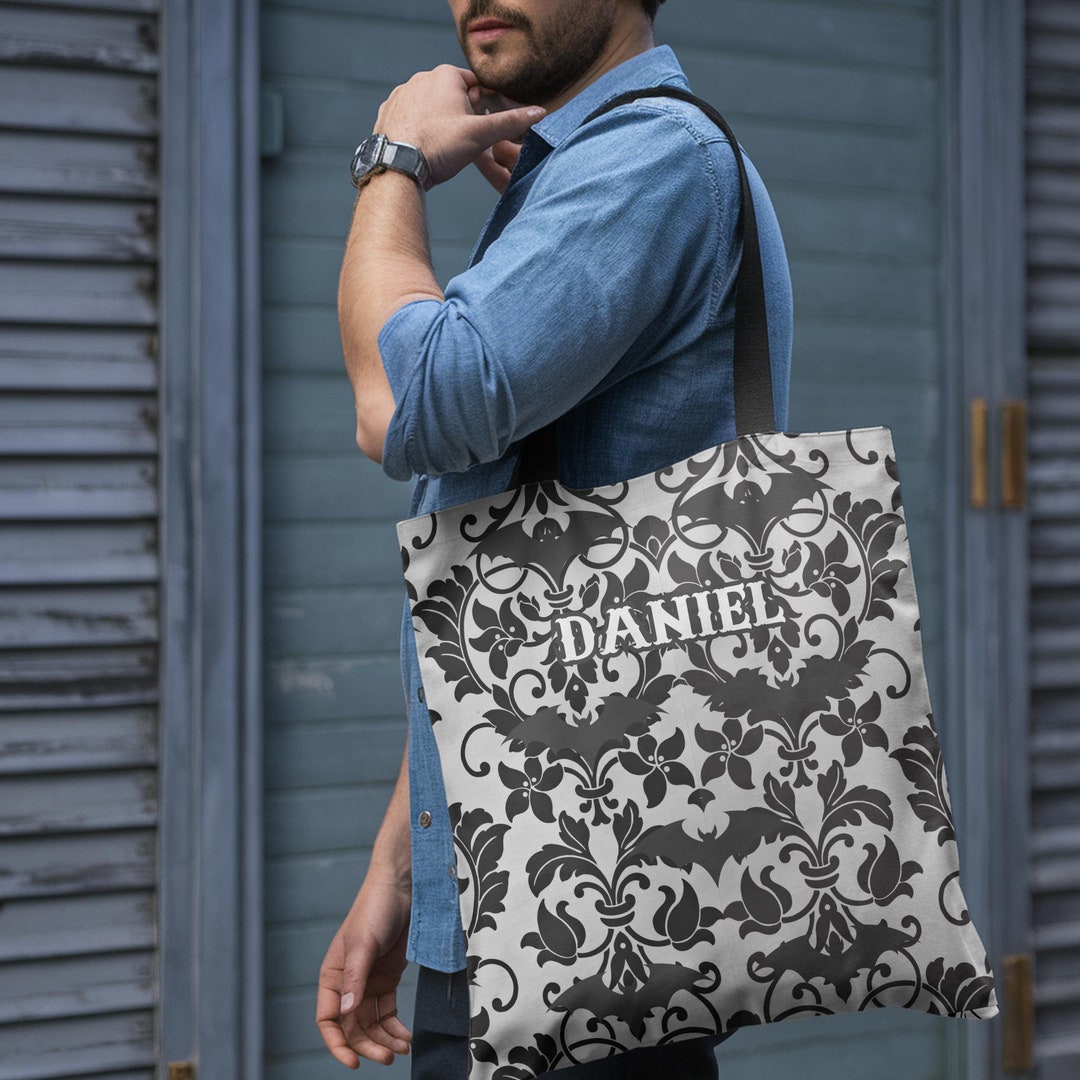 Personalized Secret Hidden Bat Damask Tote Bag Gothic Halloween Goth ...